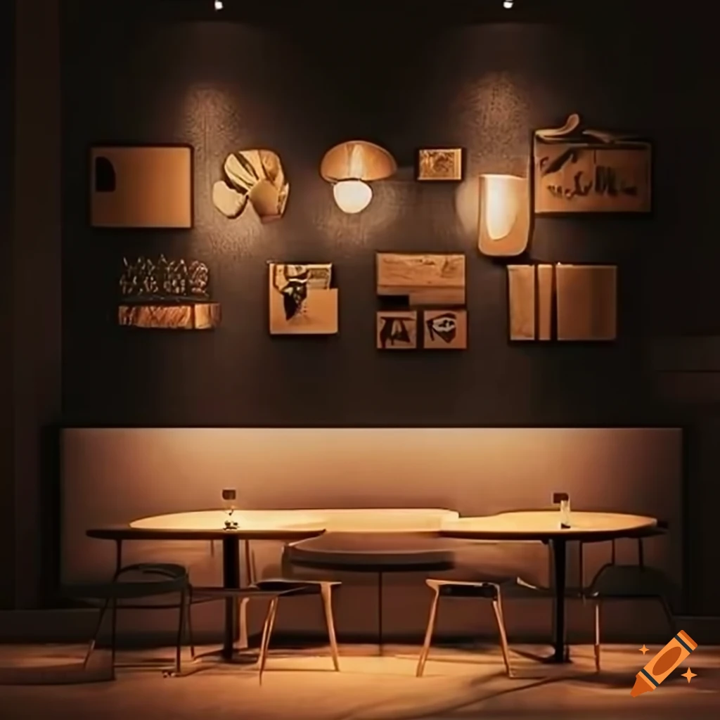 Interior of a modern cafe with off-white lighting and harmonious plant ...