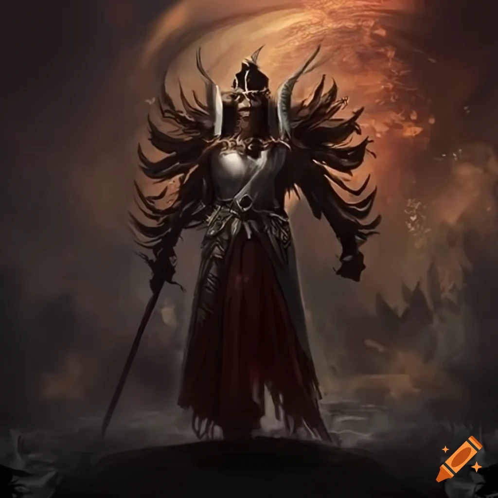 Fierce swordsman standing in front of a tempest on Craiyon