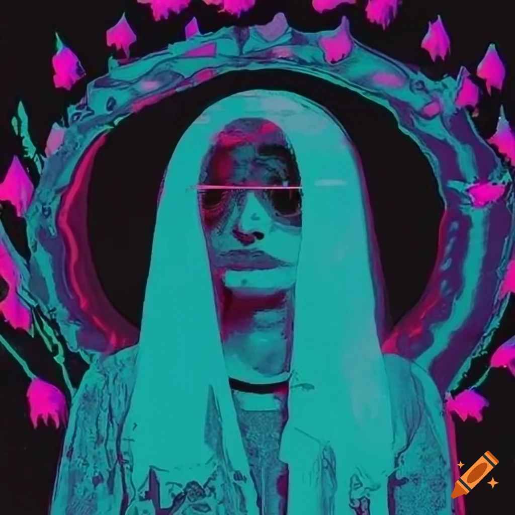 Vaporwave album cover design for band 'Galapagos' on Craiyon