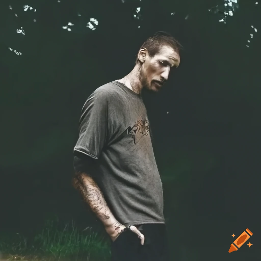 Middle-aged working-class man in a factory worker style with dirt and ...