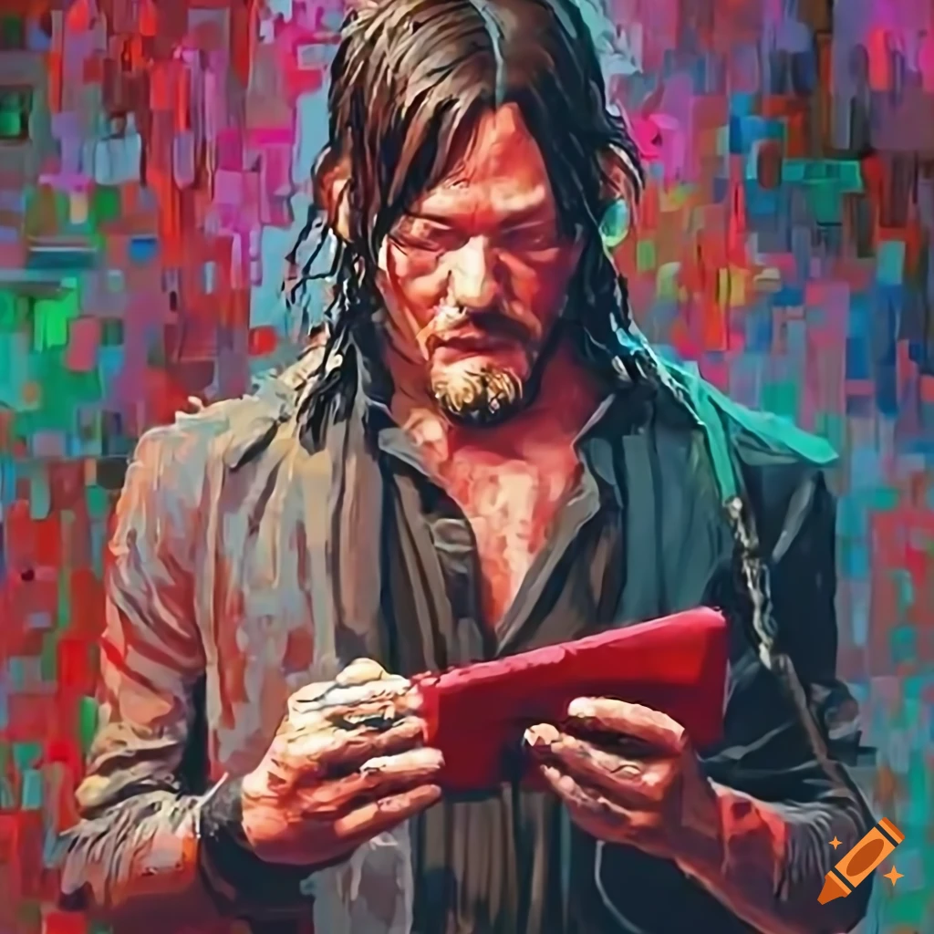 Daryl dixon with lemon candies and doctor pepper, expressive pixel art ...
