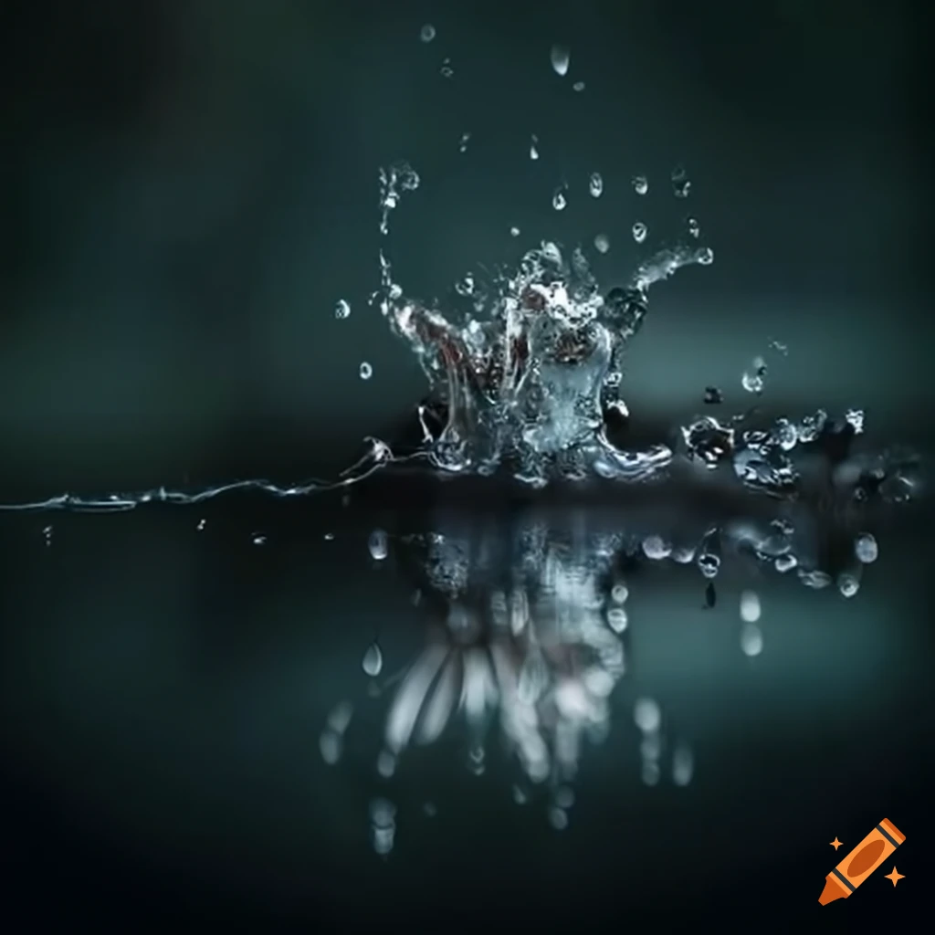 Raindrop splashing into a clean puddle in nature on Craiyon