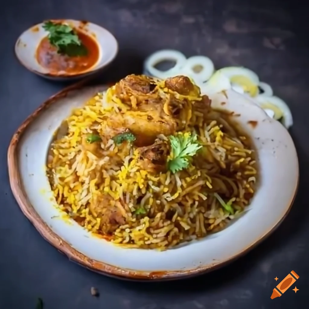 Delicious chicken biryani with long grained rice on Craiyon