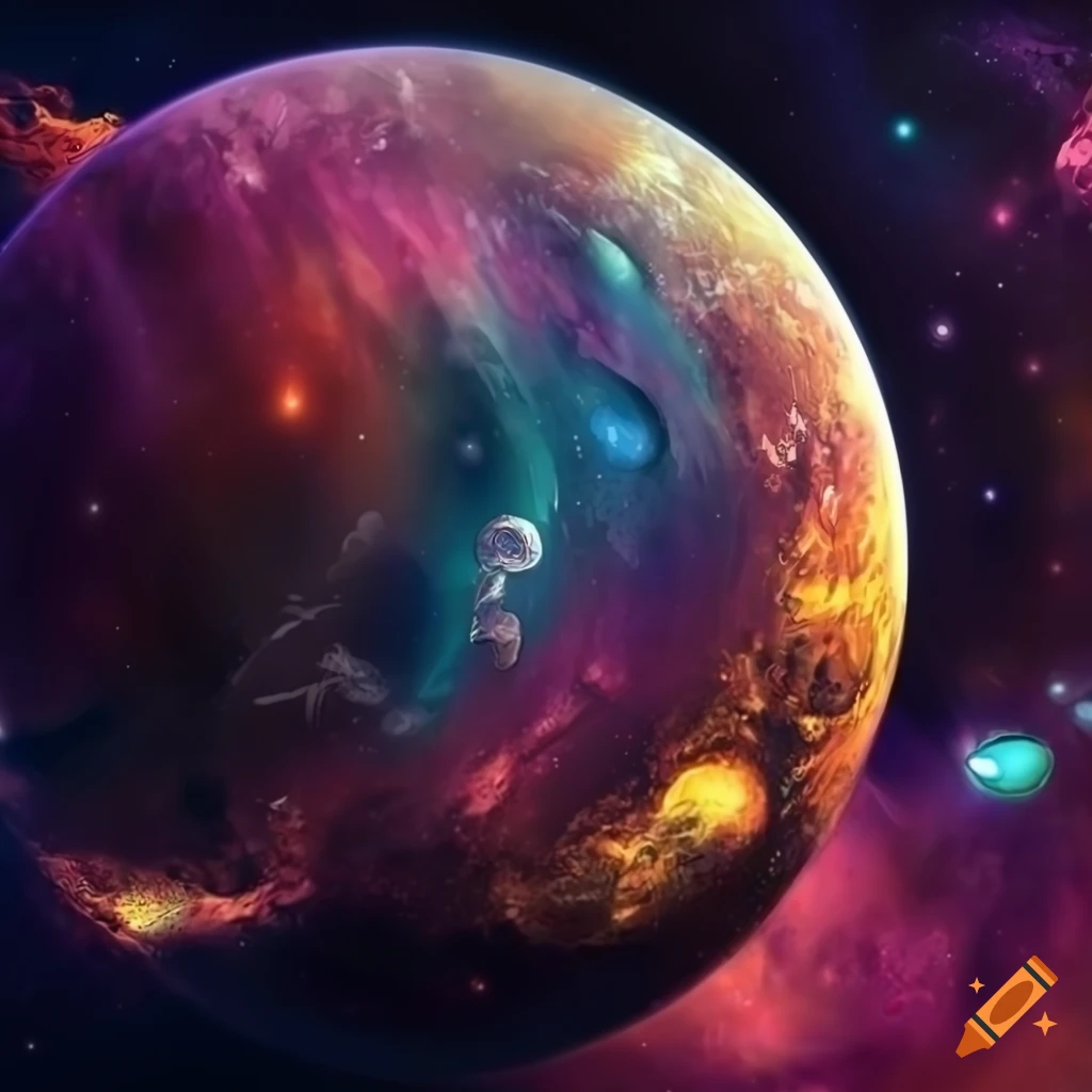 Space filled with planets and alien trade in colorful concept art on ...