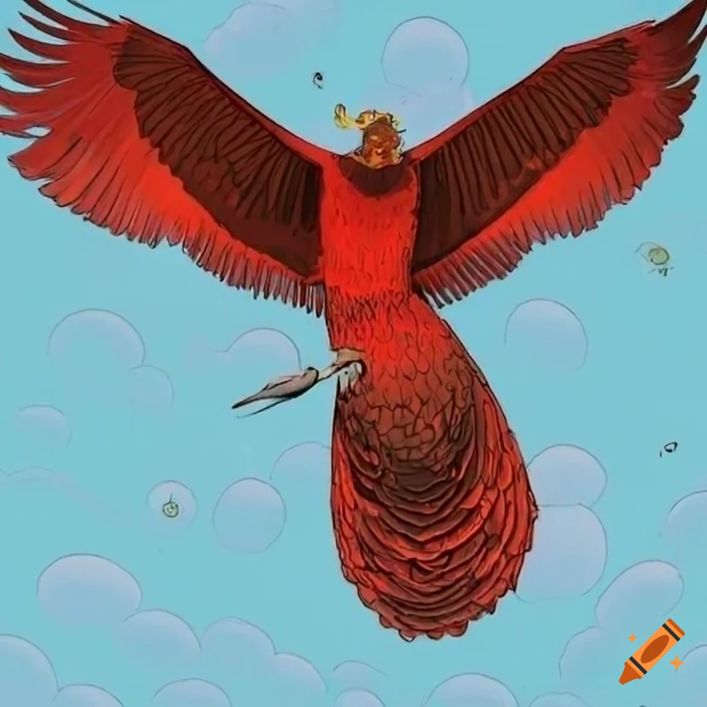 Crimson-brownish harpy flying with metal balls in Moebius style on Craiyon