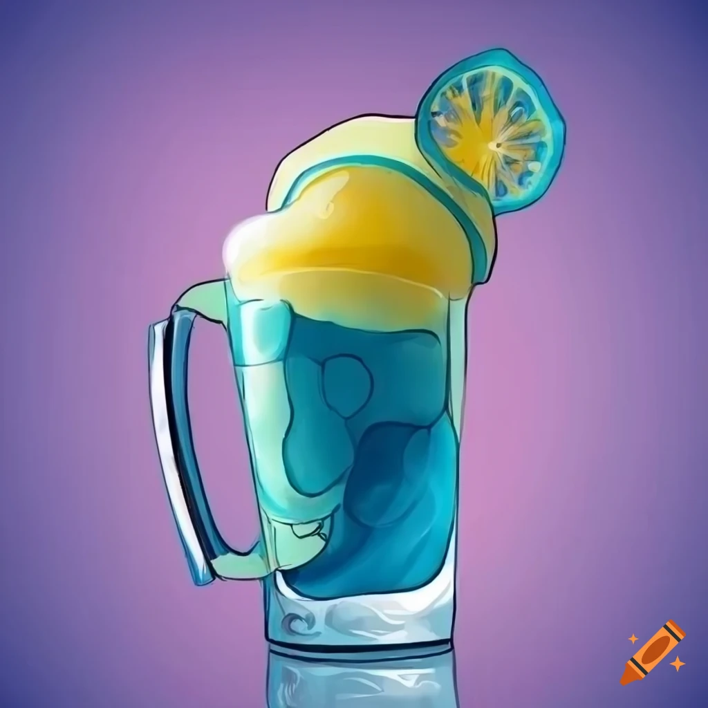 Blue curaçao beer cocktail with a lemon slice on Craiyon