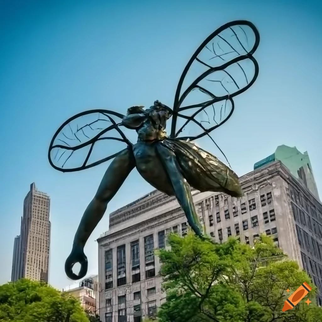 Cicada sculpture in a civic plaza with people around, similar to ...