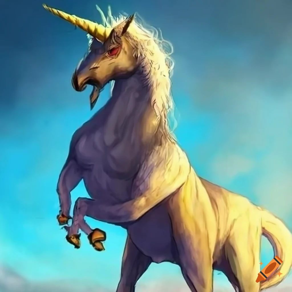 Magnificent six-legged beast reminiscent of a mythical unicorn standing ...