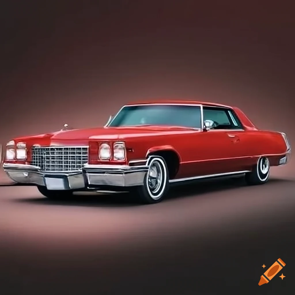 Vintage red cadillac in a garage on Craiyon