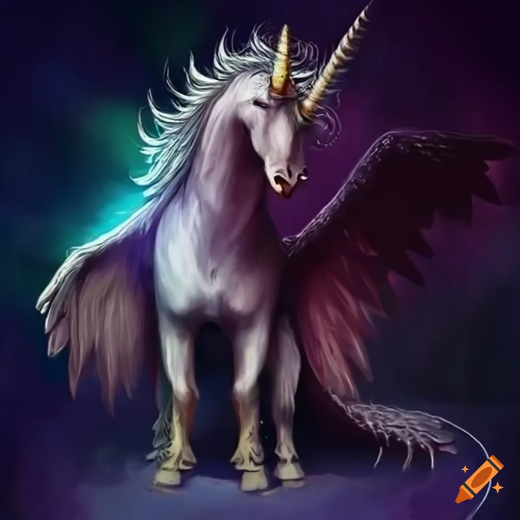 Magnificent six-legged beast reminiscent of a mythical unicorn standing ...