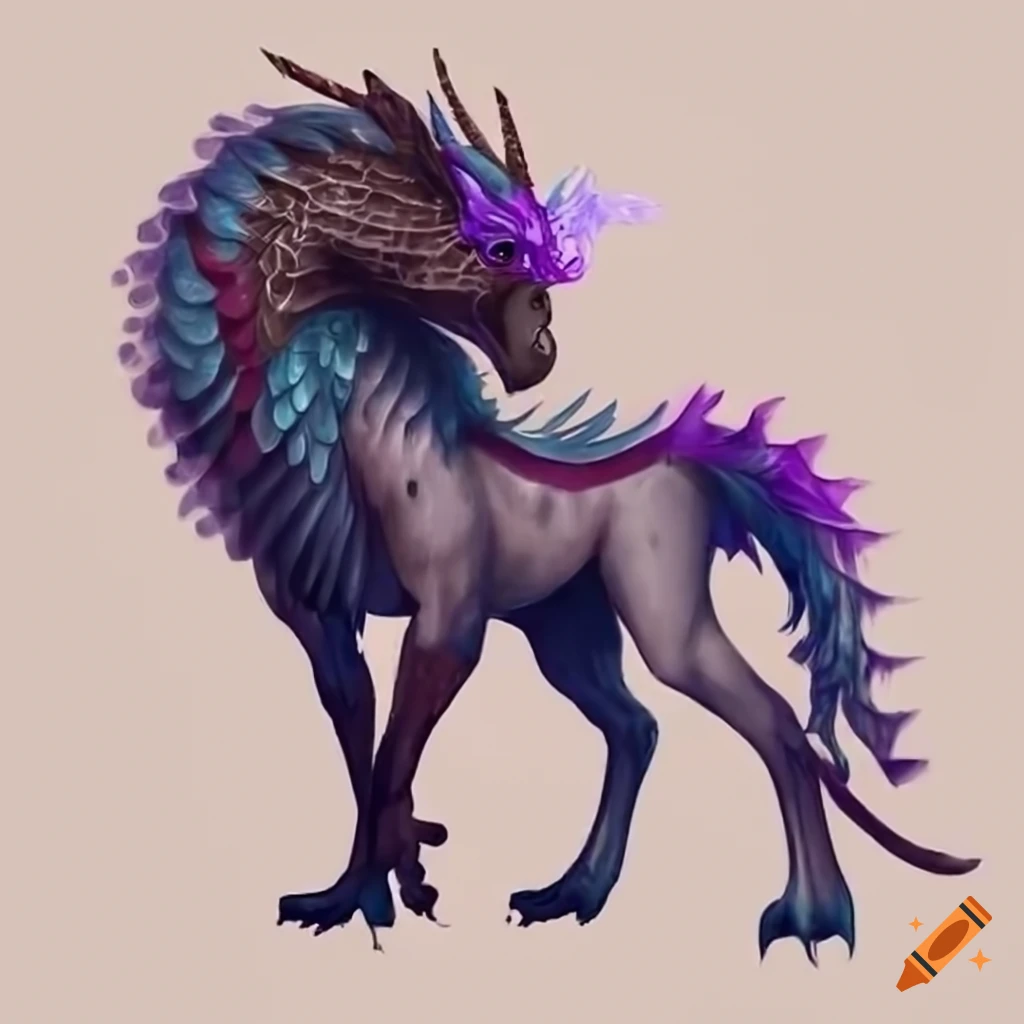 Majestic six-legged beast reminiscent of a mythical unicorn standing ...