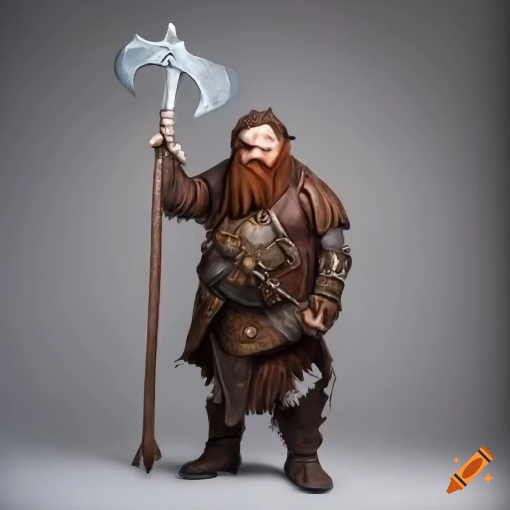Bearded dwarf with battleaxe and slender elf with sword on Craiyon