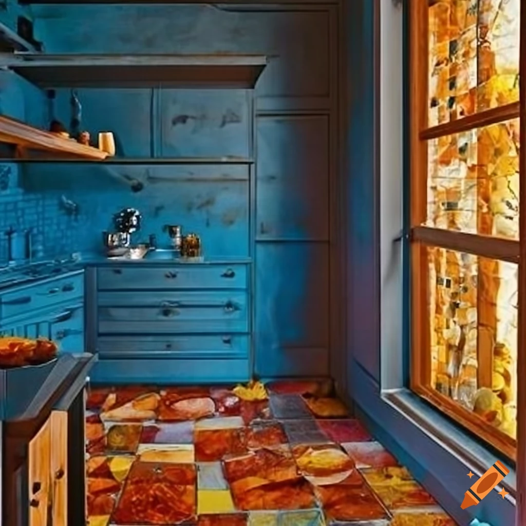 Post-modern house kitchen with colorful decor elements on Craiyon