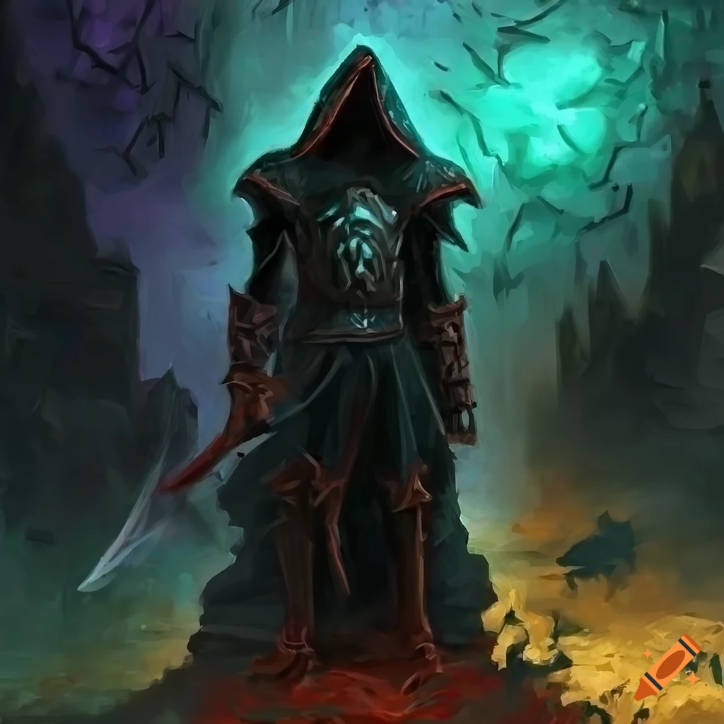 Menacing fantasy skeleton warrior with glowing skull head against a ...