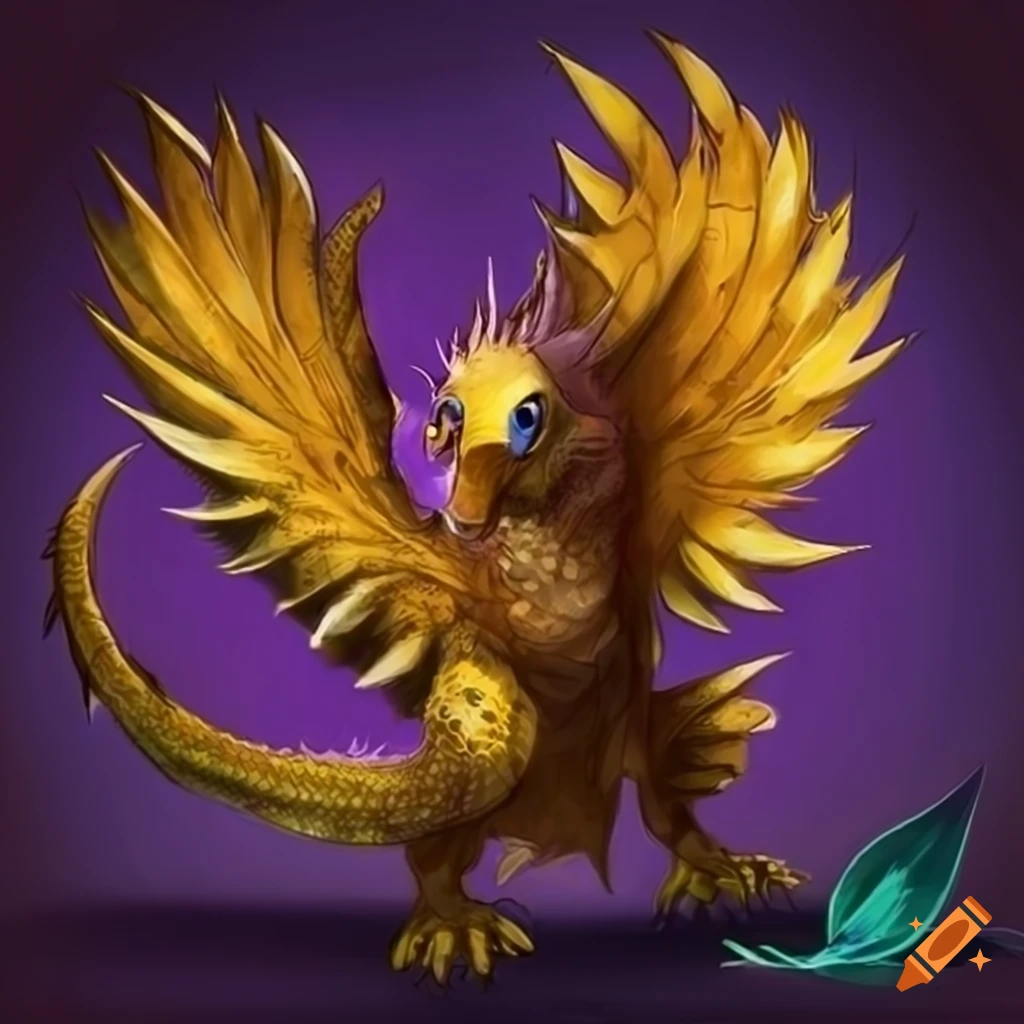Mythical hybrid creature with lizard, chocobo, bat, and snake features on Craiyon