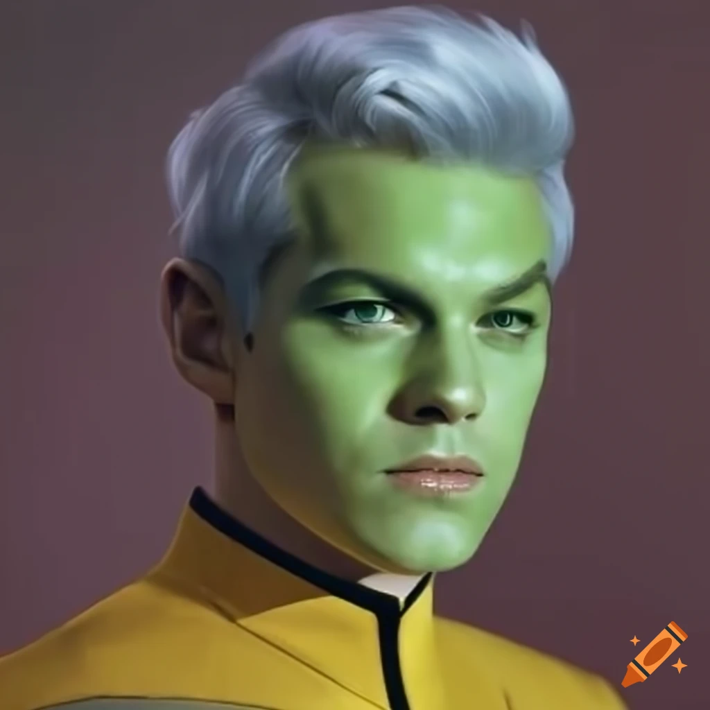 Character orion with short white hair and green skin in a yellow ...