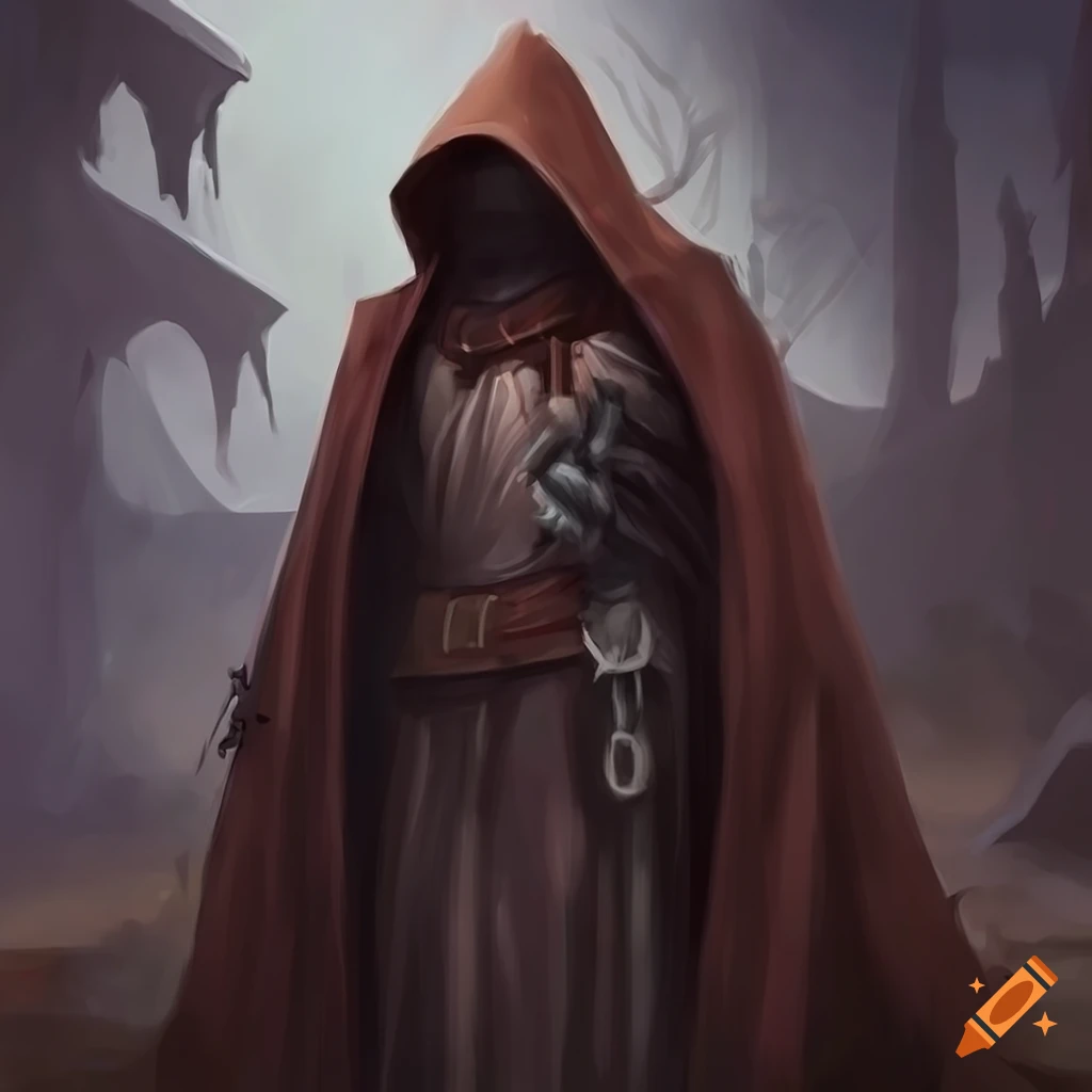 D&D portrait featuring a figure in a large cloak with a terrifying ...