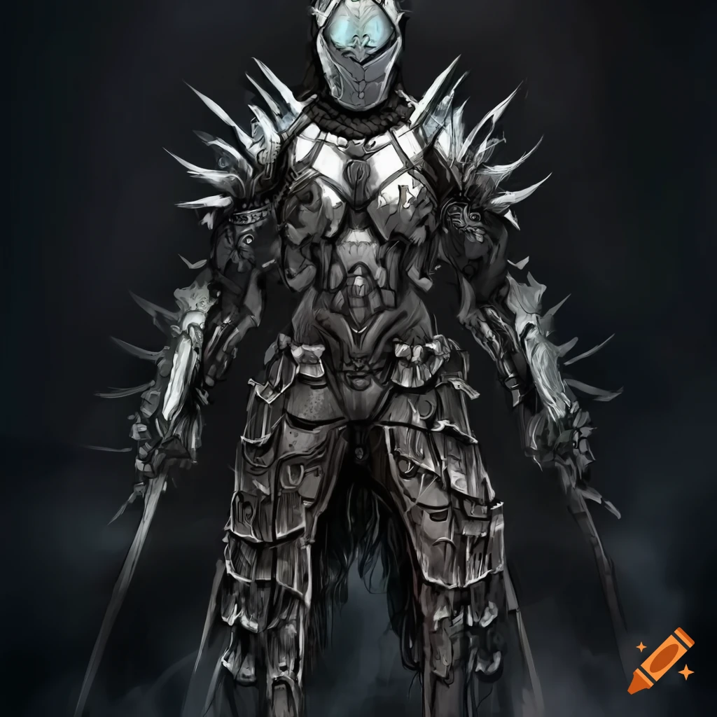 Futuristic knight with intricate bone-inspired armor and surreal ...