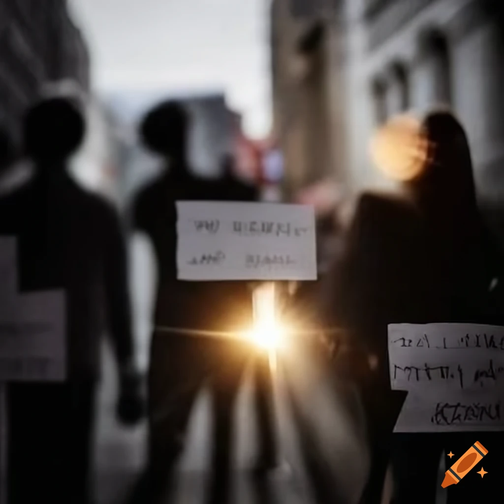 Activists protesting against street harassment with signs on Craiyon