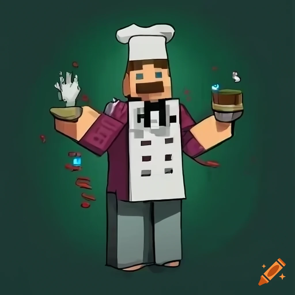 Monster restaurant chef resembling a minecraft character with a black ...