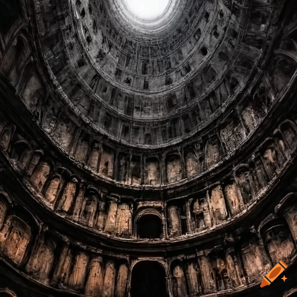 Interior of Babel tower with a dark and dirty atmosphere on Craiyon