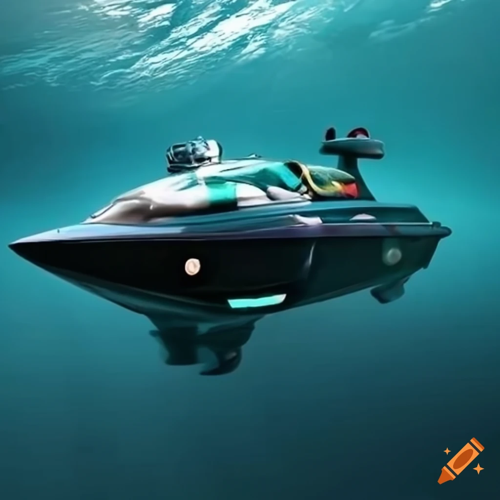 Magical submersible speedboat made of black jade on Craiyon