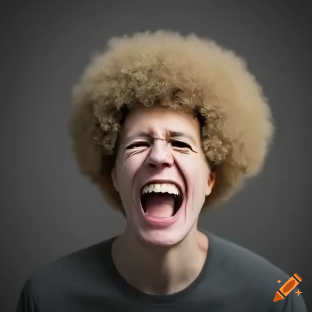 White Man With Blonde Afro Screaming On Craiyon