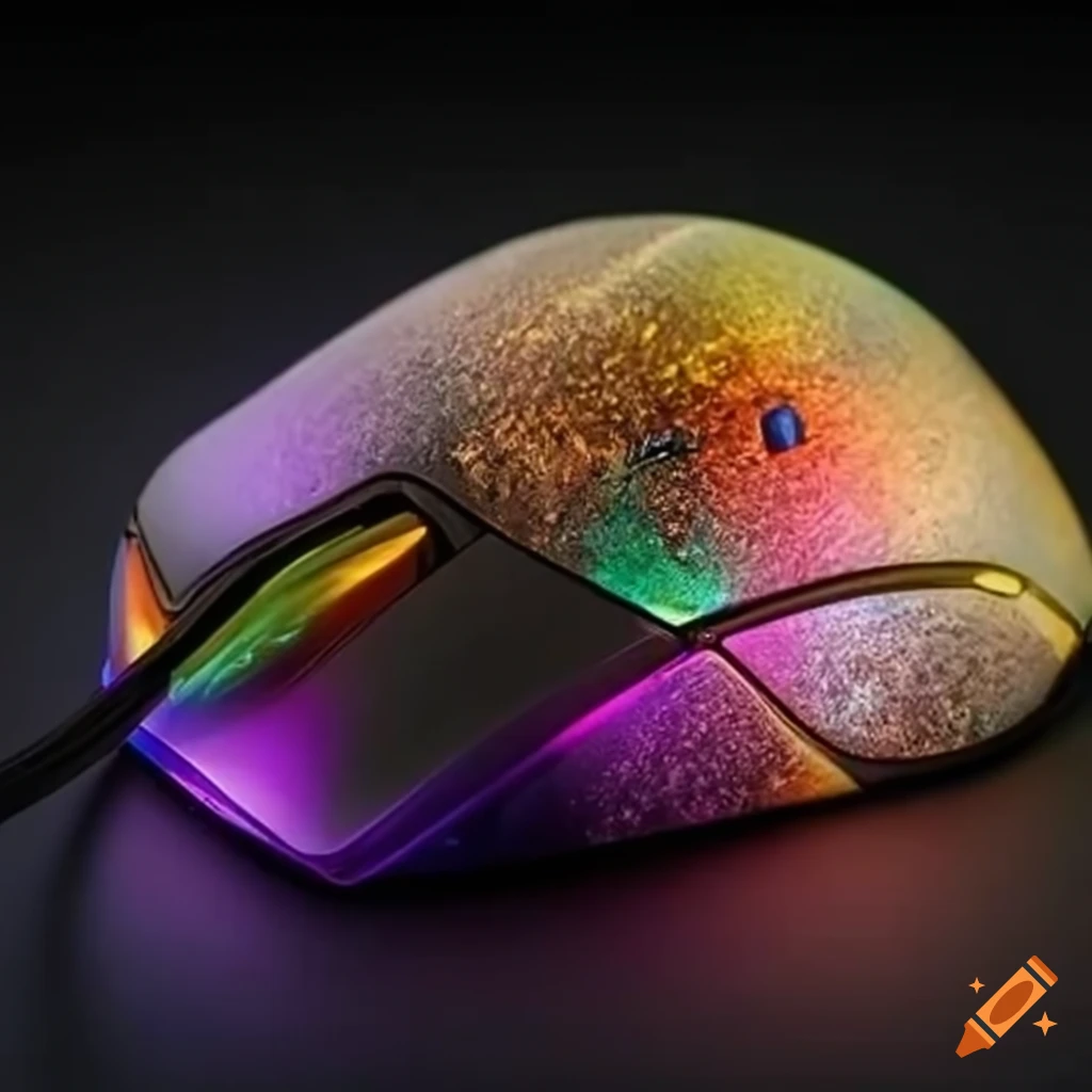 Unique computer mouse crafted from meteorite and colored glass on Craiyon
