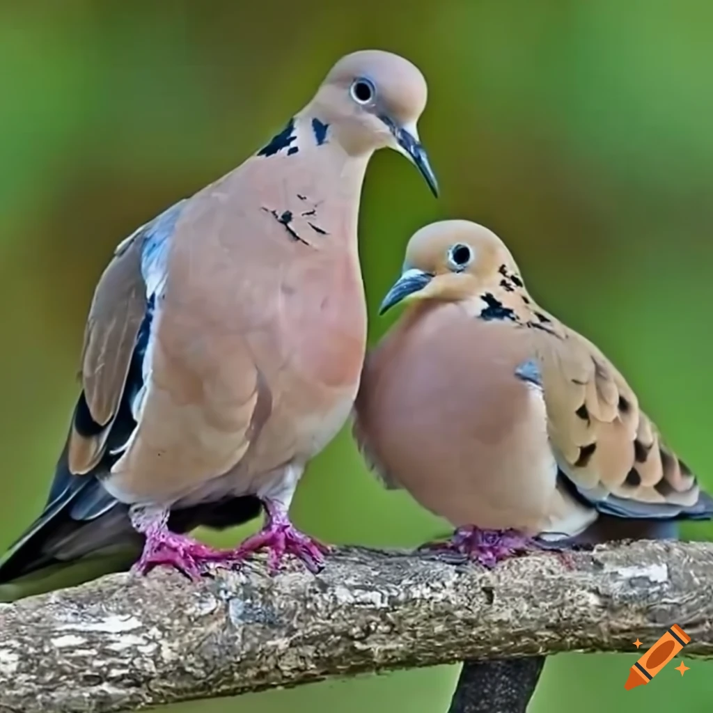 Two mourning doves showing affection on a vine on Craiyon