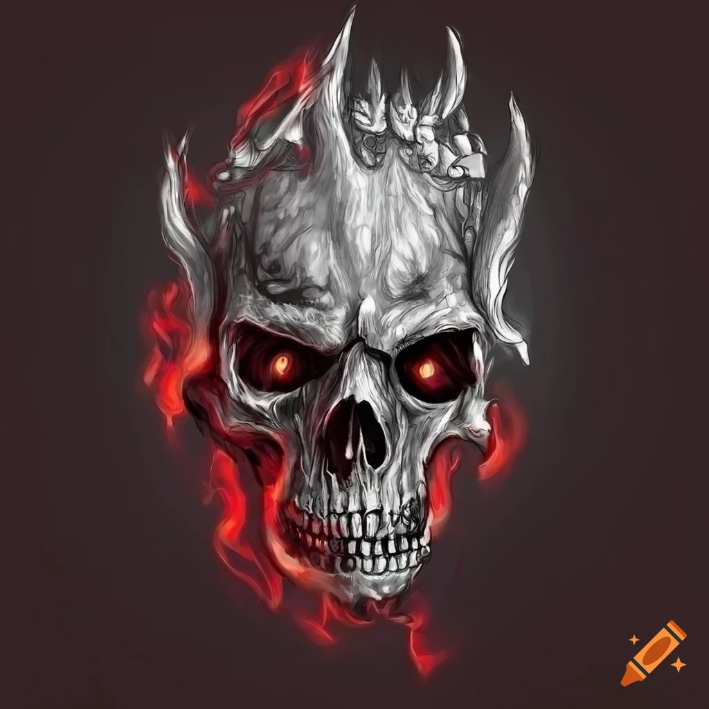 Fear-inducing flaming demon skull with glowing red eyes on Craiyon
