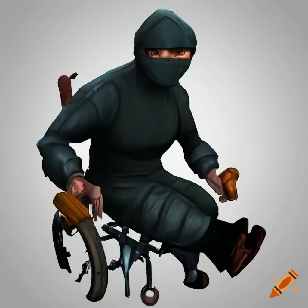 Disabled ninja in wheelchair navigating in mmorpg game on Craiyon