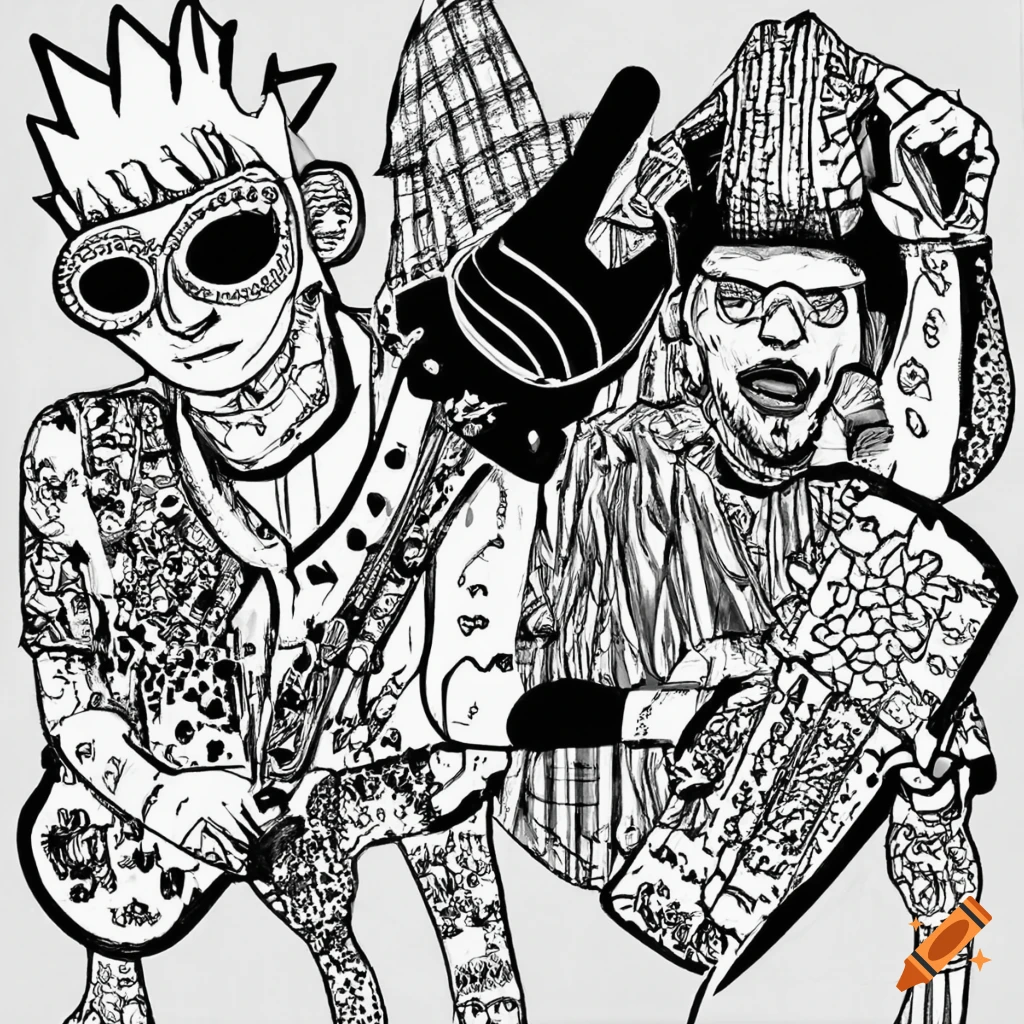 Simple and easy punk group coloring in black and white on Craiyon