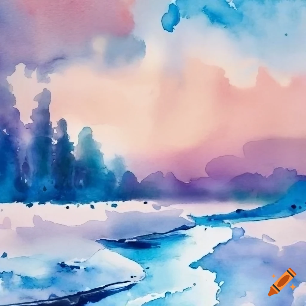 January landscape in watercolor style on Craiyon