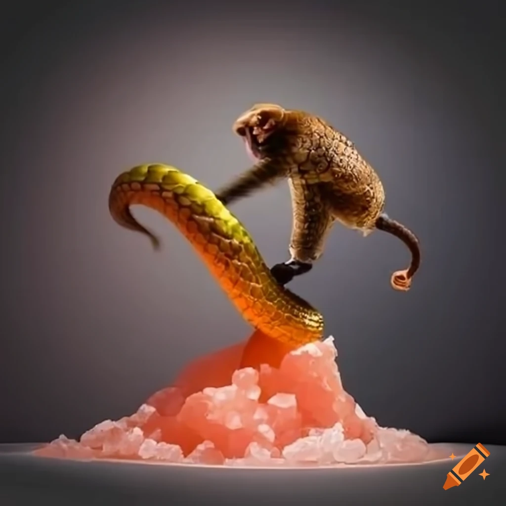 Monkey fighting a snake in a unique salt world on Craiyon