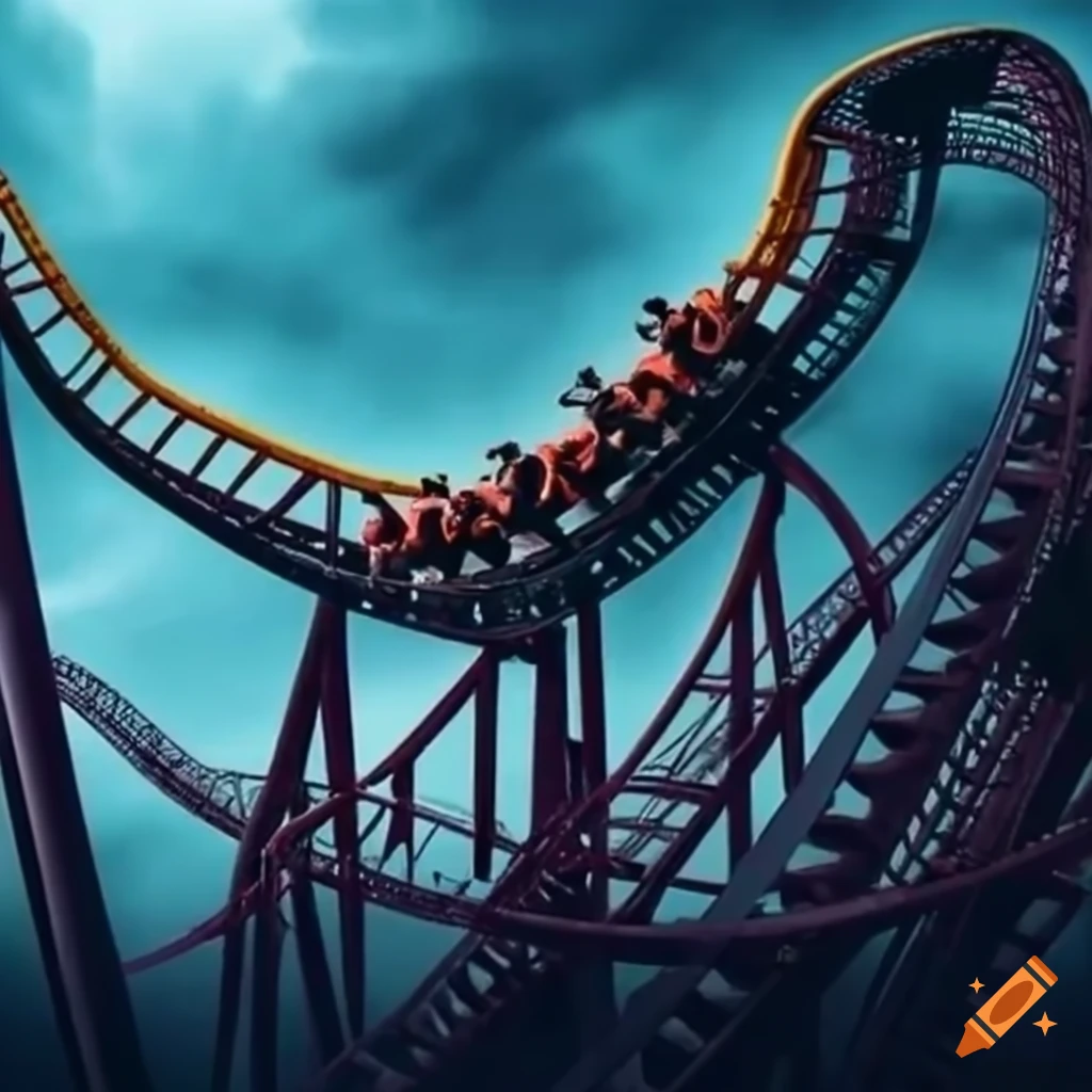 Intimidating and thrilling roller coaster with loops and ramps on Craiyon