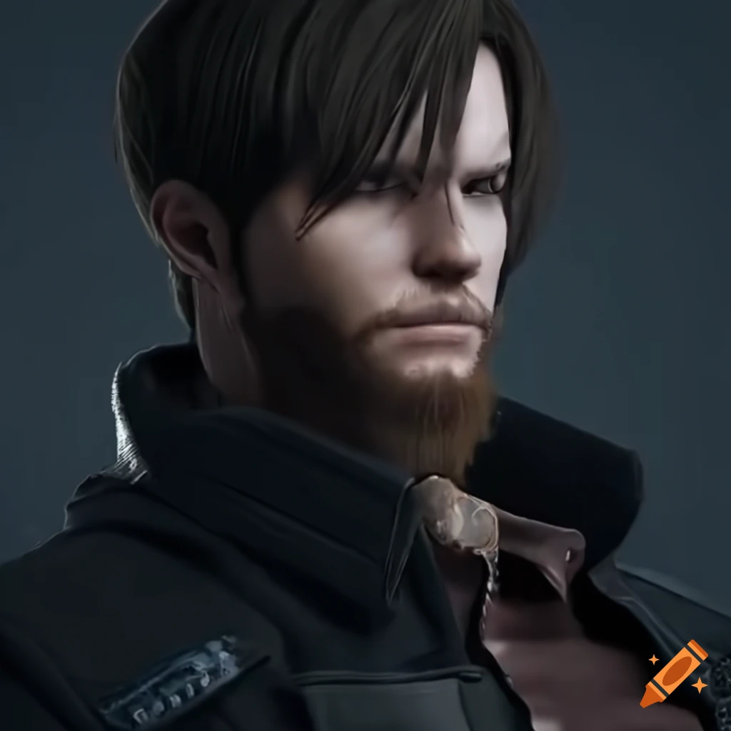 Leon Kennedy with beard on Craiyon