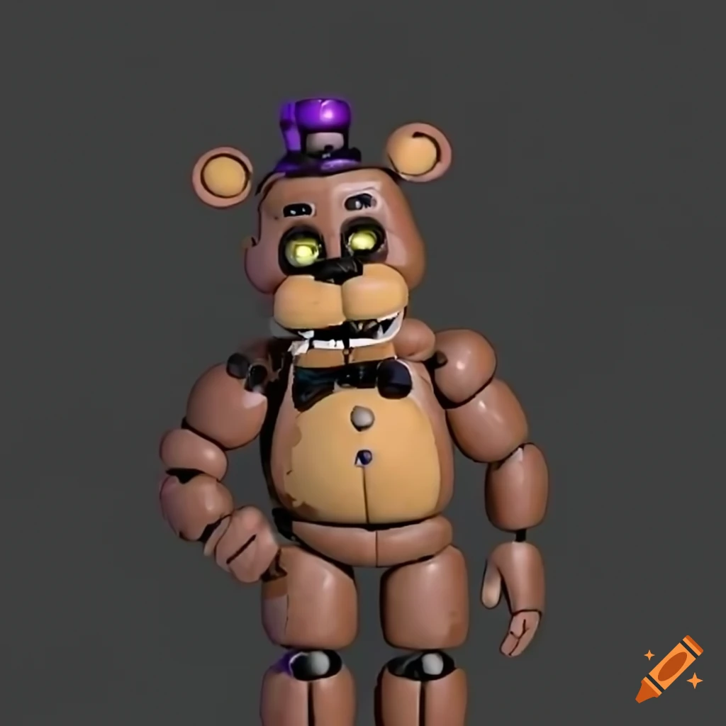 Freddy Fazbear with angry expression and glowing yellow eyes on Craiyon