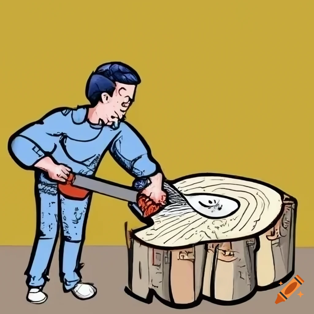 Cartoon hand saw cutting through a log on Craiyon