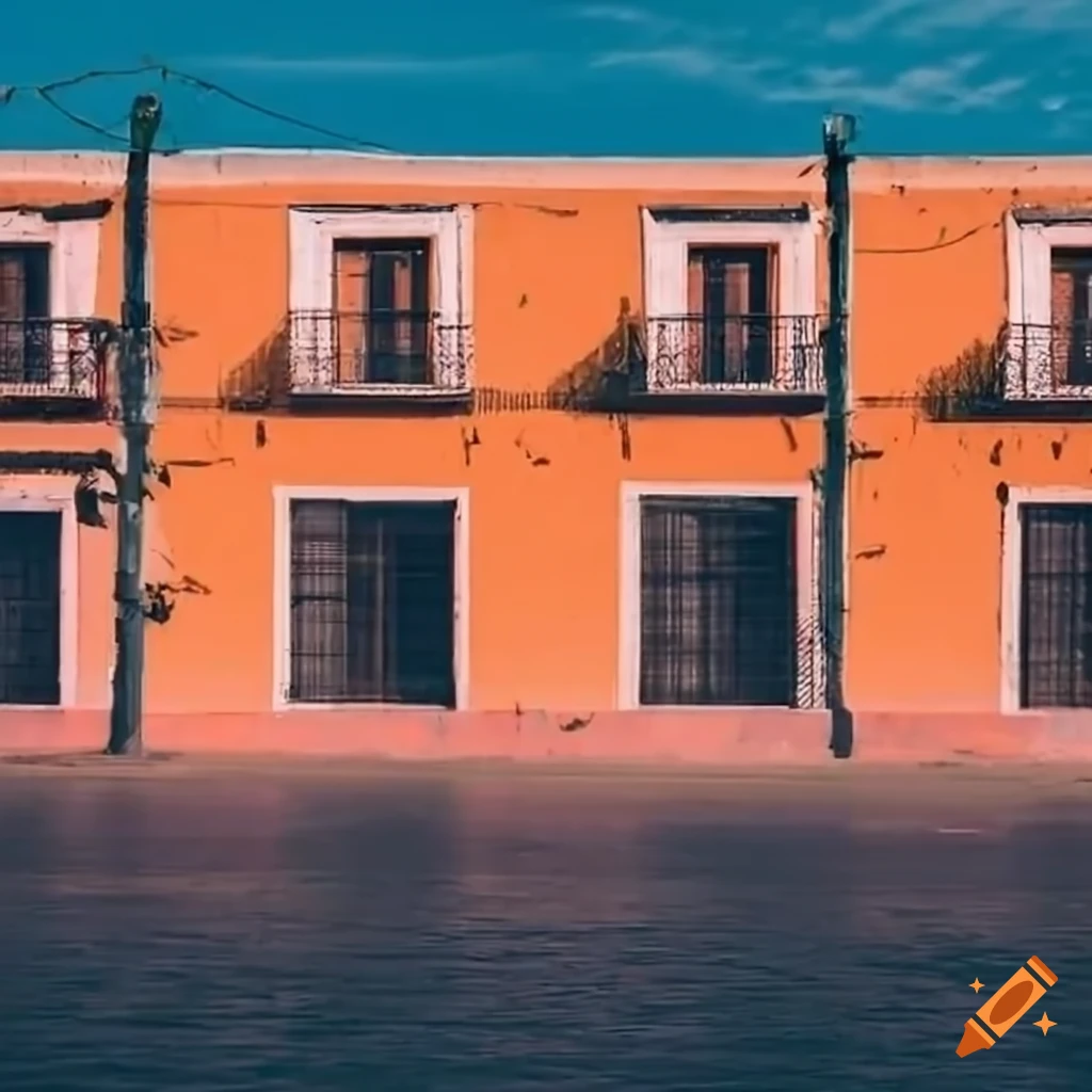 Rows of front facing windows from buildings in a rural mexican town on ...