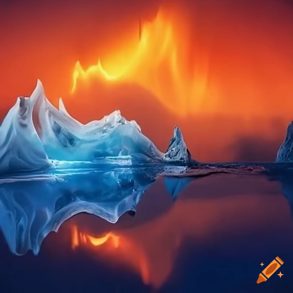 Fire, water, and ice coexisting in harmony on Craiyon