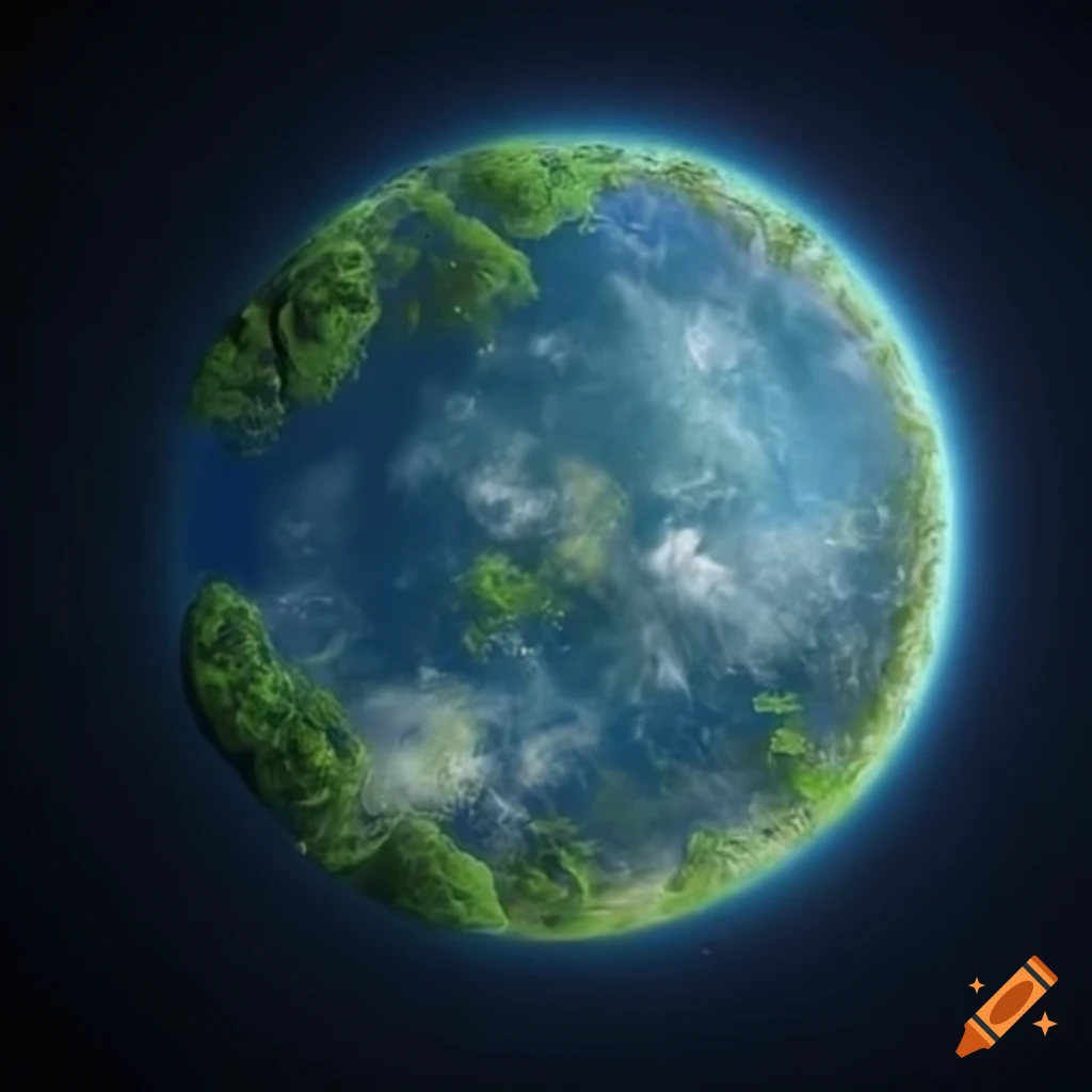 Overgrown swampy planet with water seen from space on Craiyon