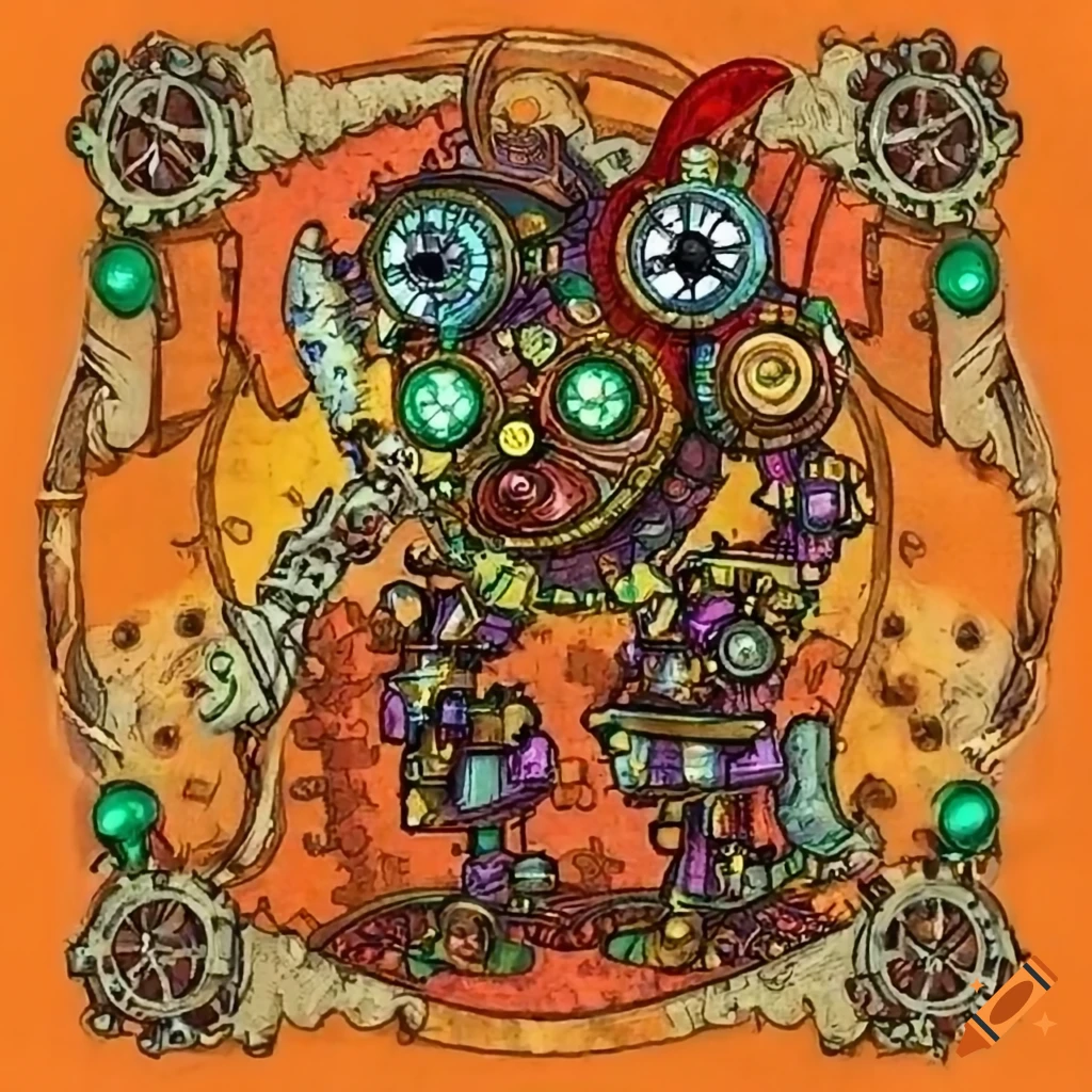 Steampunk automaton with roots on its metal skin in a fantasy world on ...