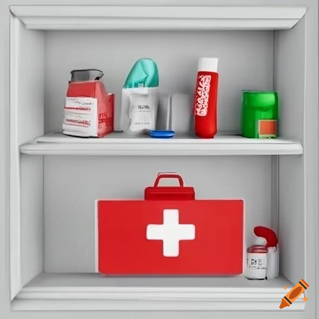 Organized first aid kit cabinet for emergency situations on Craiyon