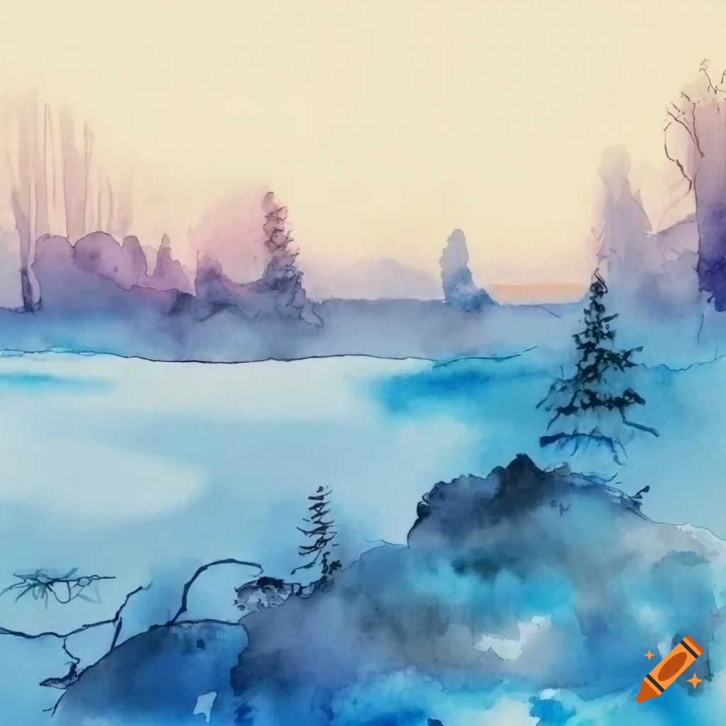 January landscape in watercolor style on Craiyon