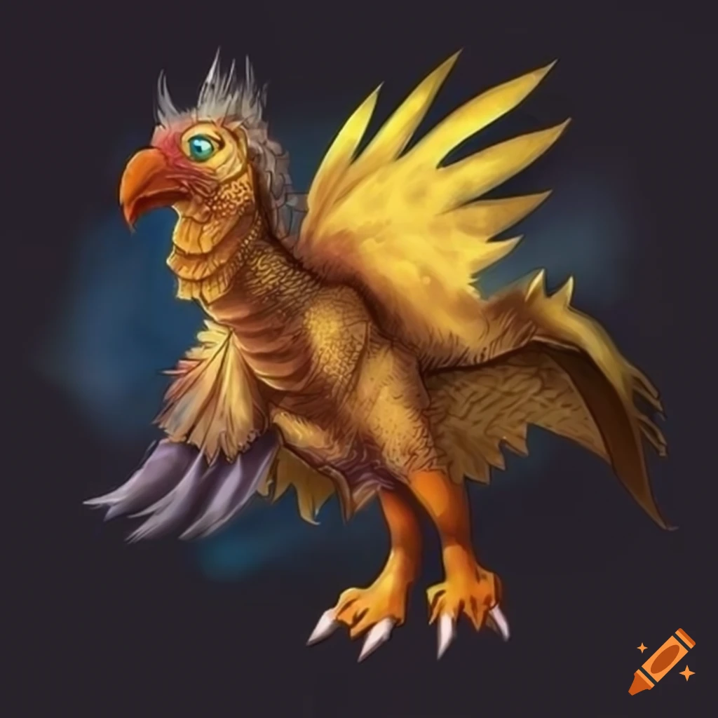 Mythical hybrid creature with lizard, chocobo, and bat features on Craiyon