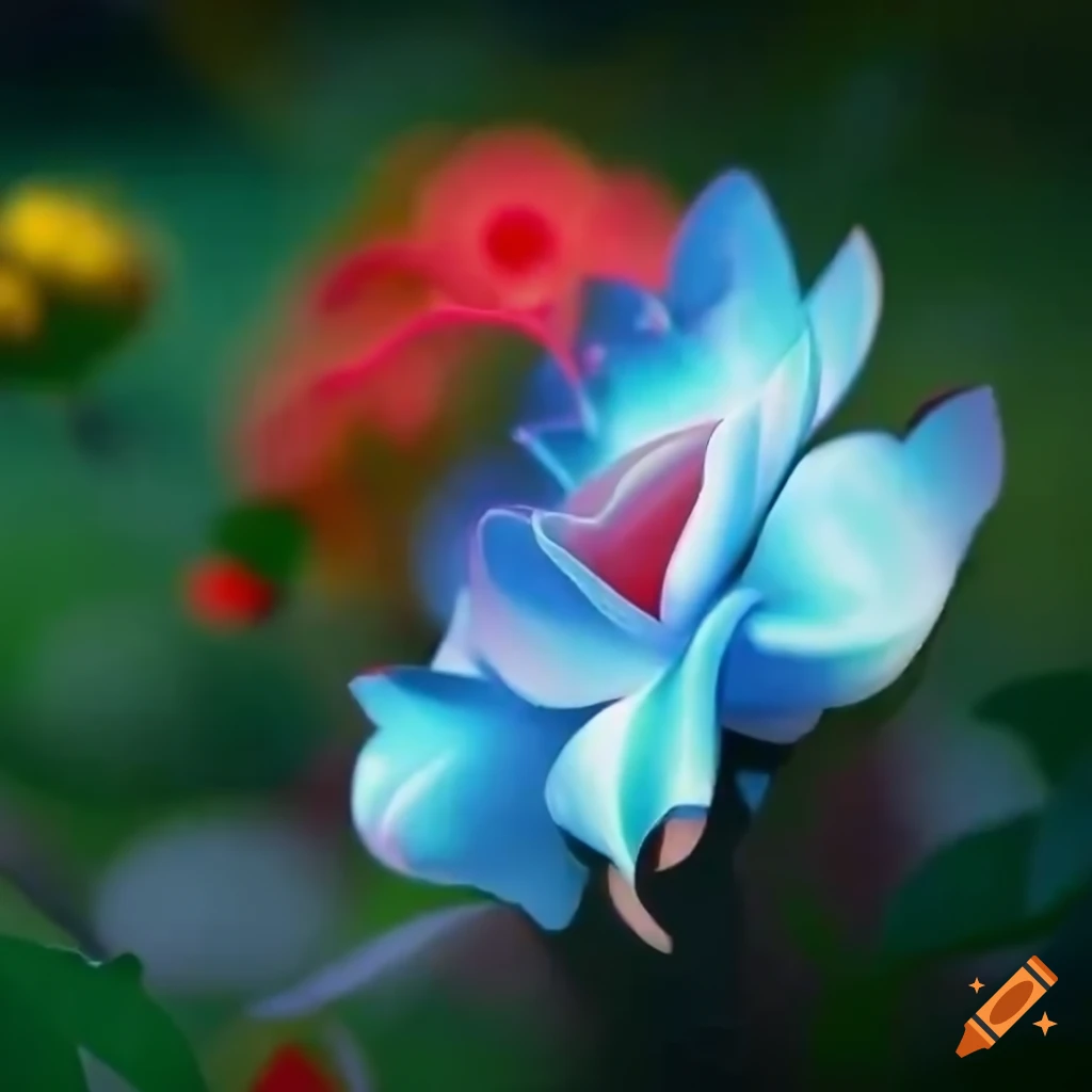 Fantasy scene with a moonlit garden, ethereal flowers, and mythical ...