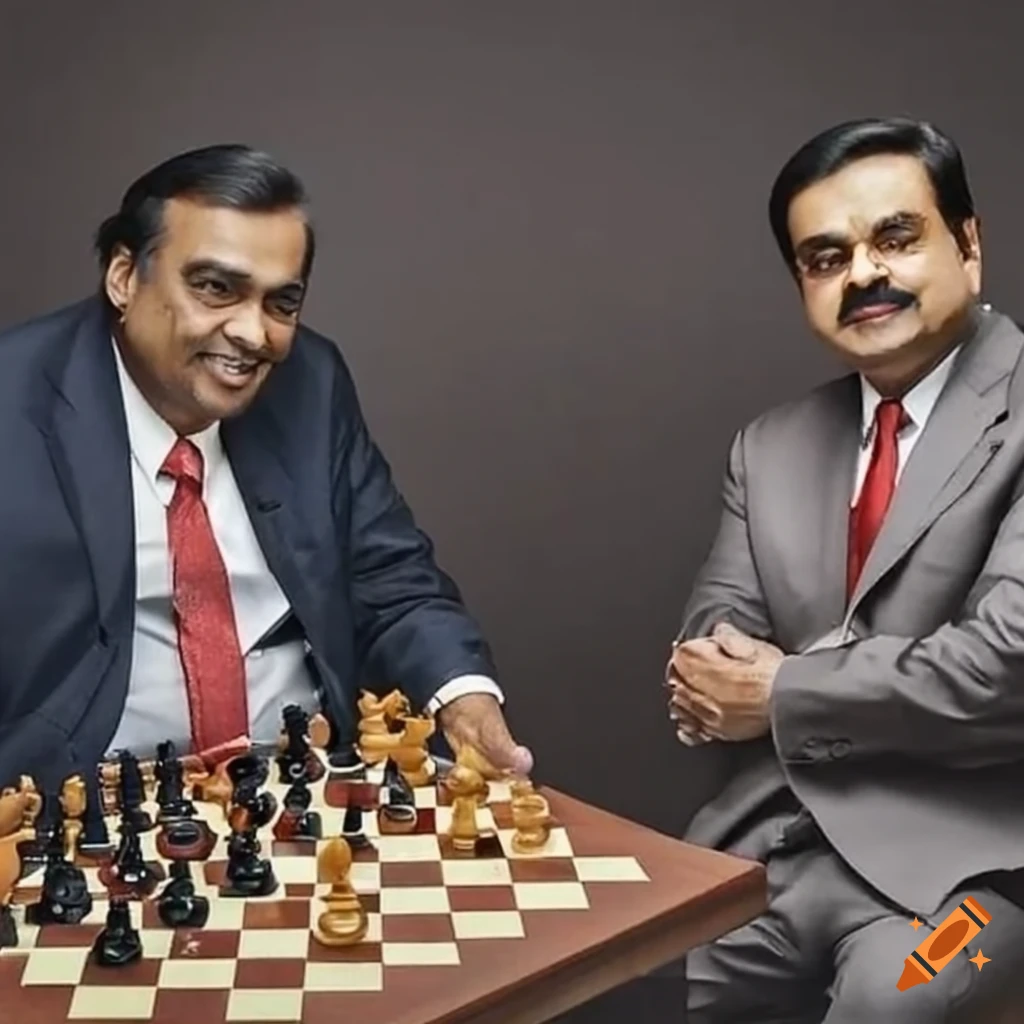Two business tycoons mukesh ambani and gautam adani playing chess on ...