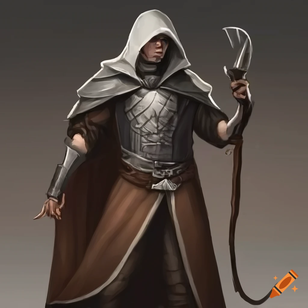 Detailed artwork of a stern male rogue with grey eyes and hair on Craiyon