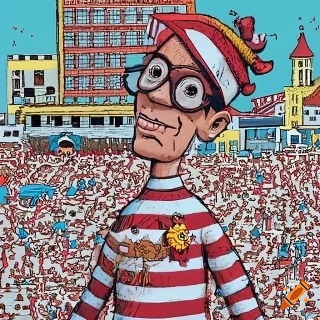 Where's Waldo hidden well in a crowded scene on Craiyon