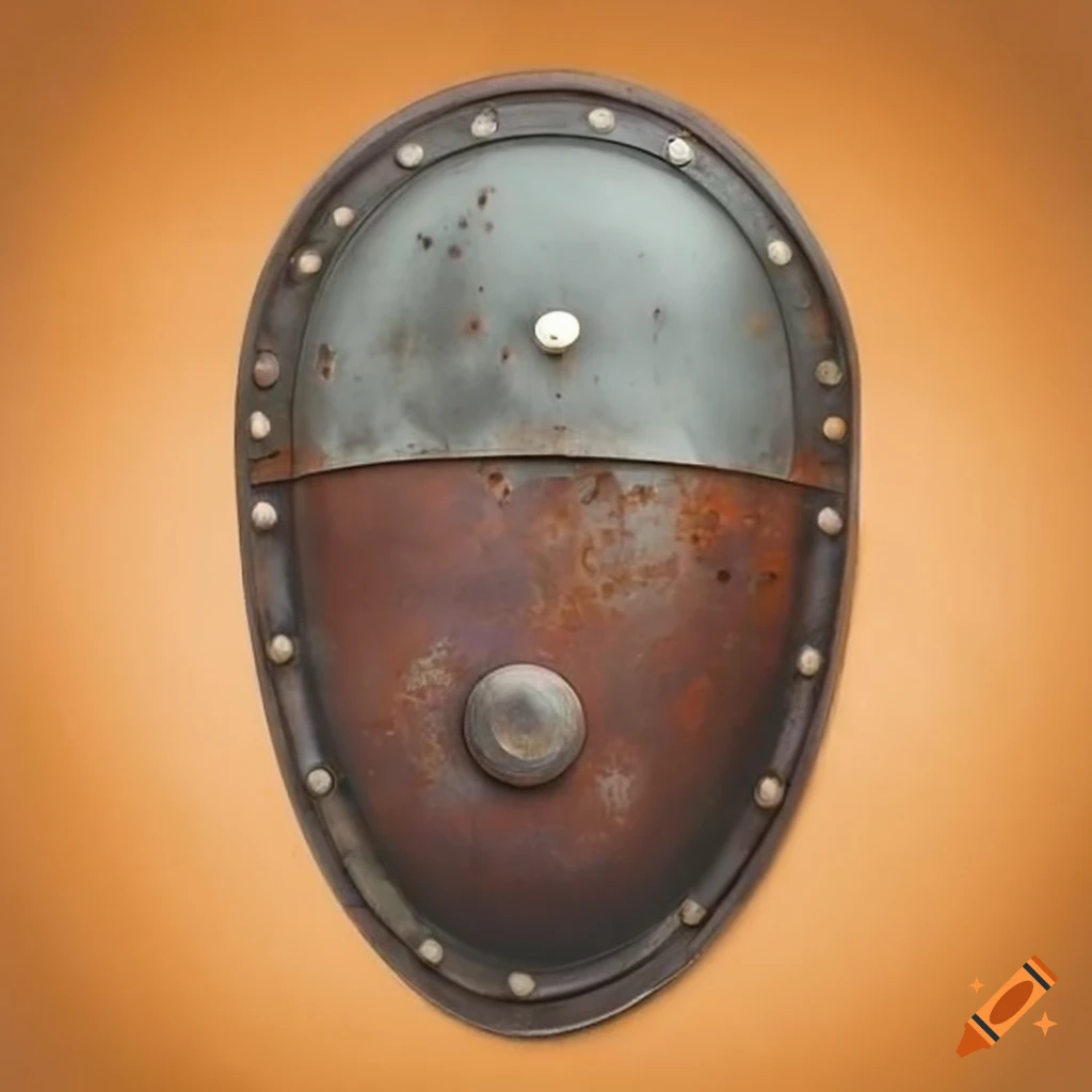 Vintage military riot shield with rusty metal on Craiyon